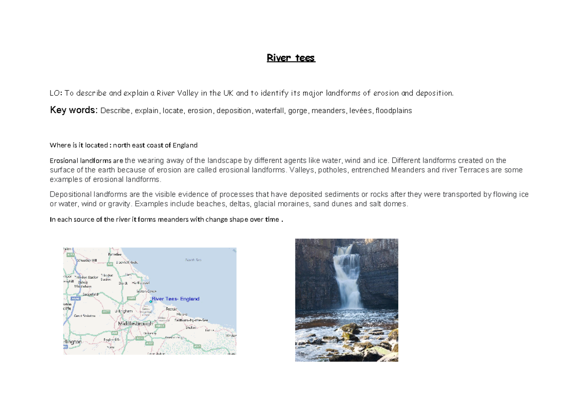 Geography rivers - River tees LO: To describe and explain a River ...
