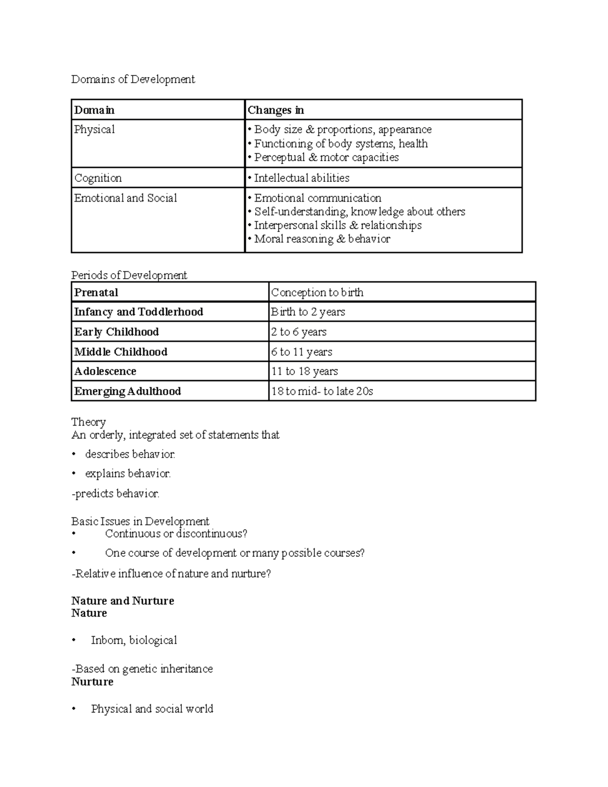 Development and Theories - Domains of Development Domain Changes in ...
