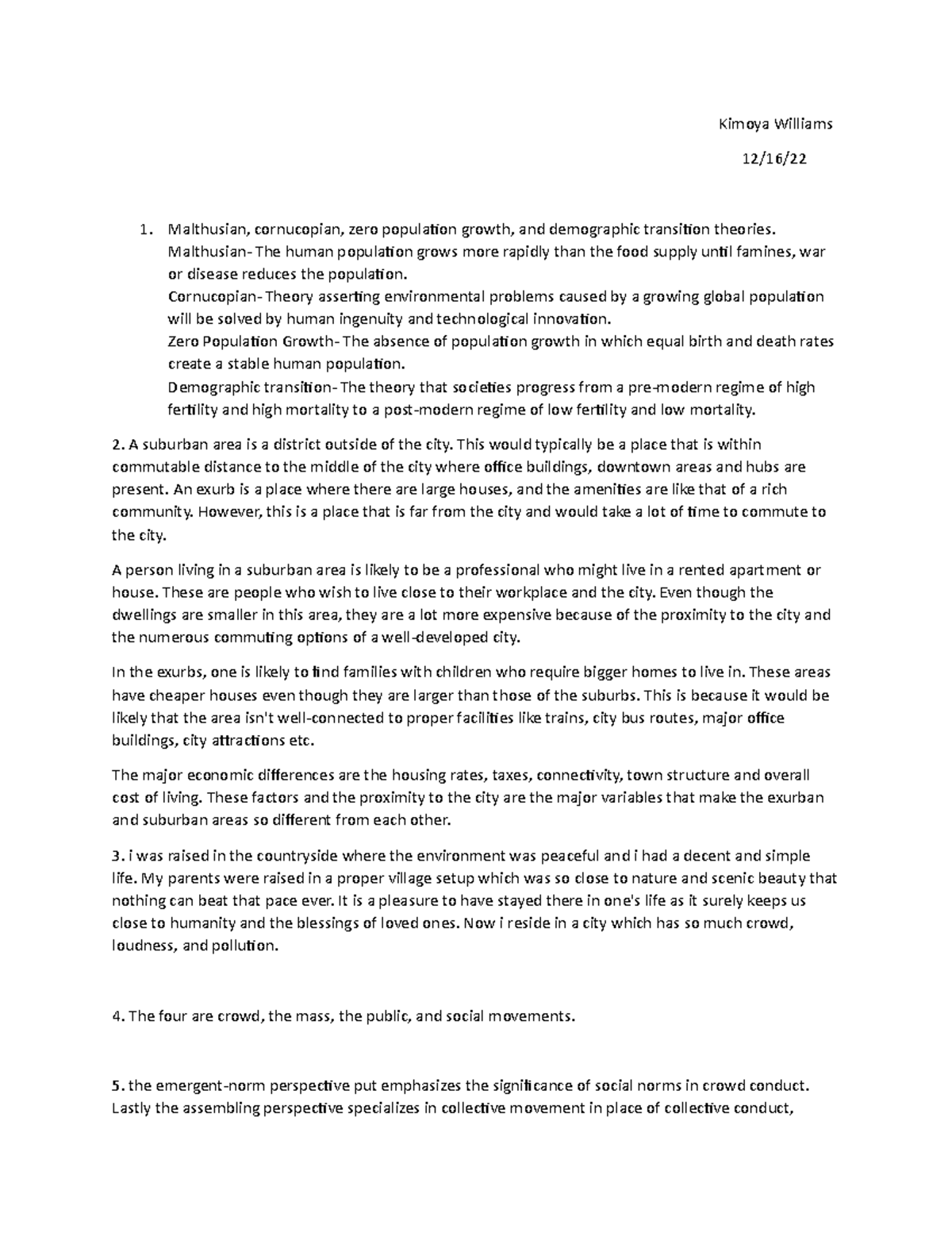 Chapter 20 and 21 - sociology - Kimoya Williams 12/16/ Malthusian ...