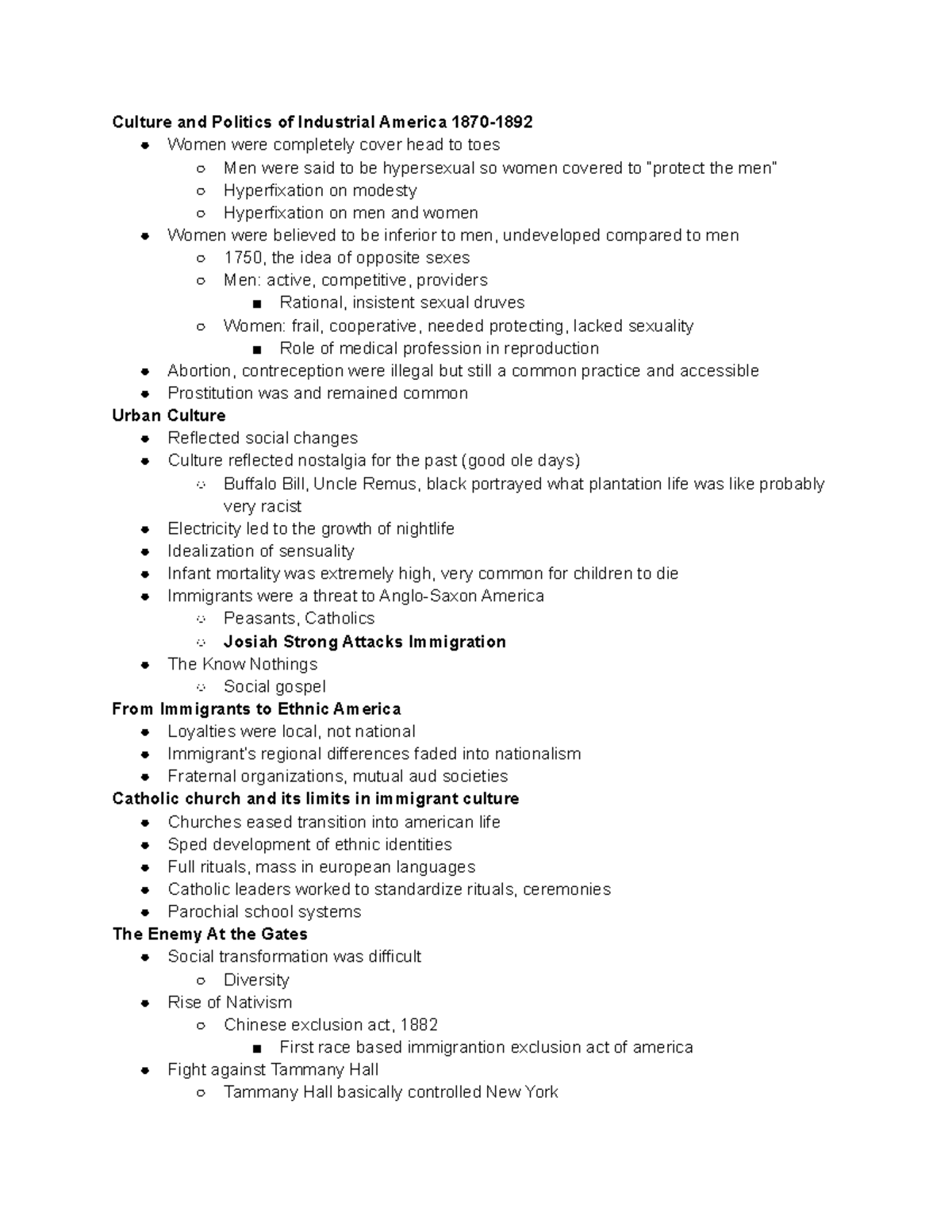 History Notes 9 6 - mostly on gilded age - Culture and Politics of ...