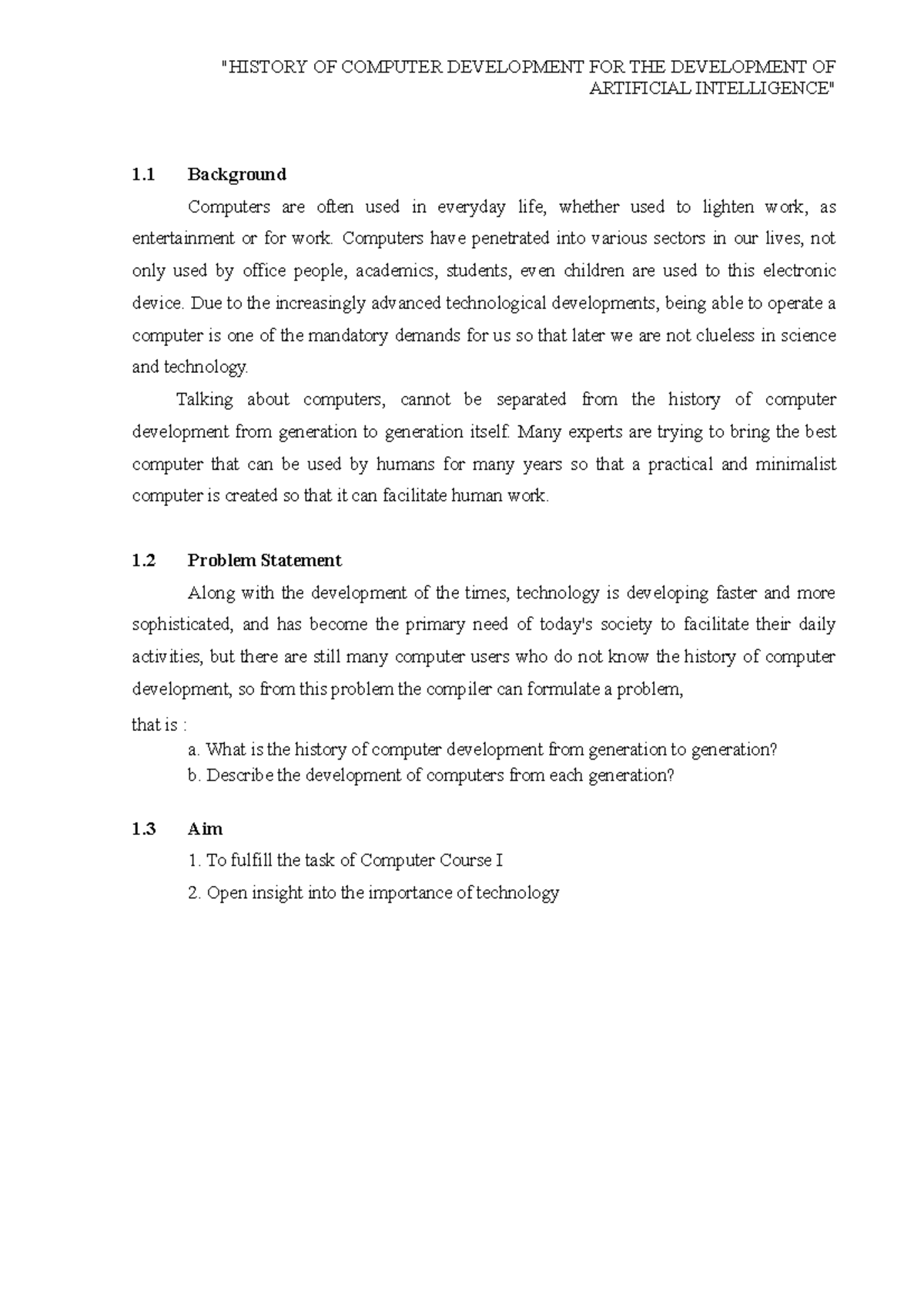 History OF Computer Development FOR THE Development OF Artificial ...