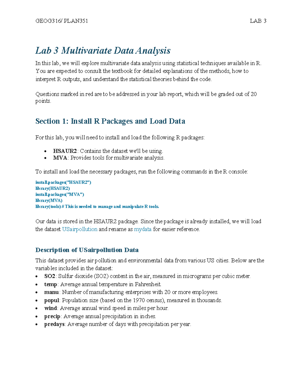 L03 Multivariate Data Analysis - You are expected to consult the textbook for detailed ...
