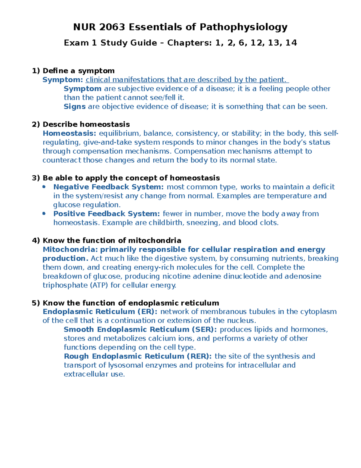 Path Study Guide 1 - NUR 2063 Essentials of Pathophysiology Exam 1 ...