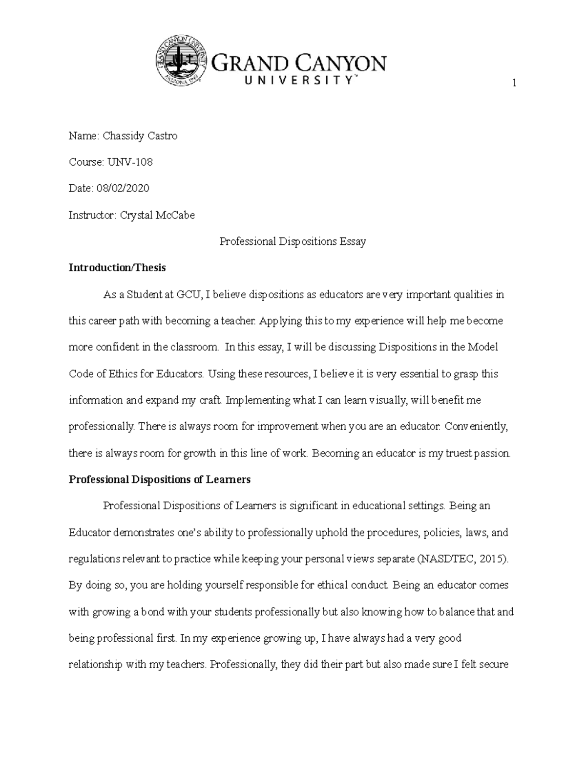 UNV-108 T6-Essay Template - Name: Chassidy Castro Course: UNV- Date: 08 ...