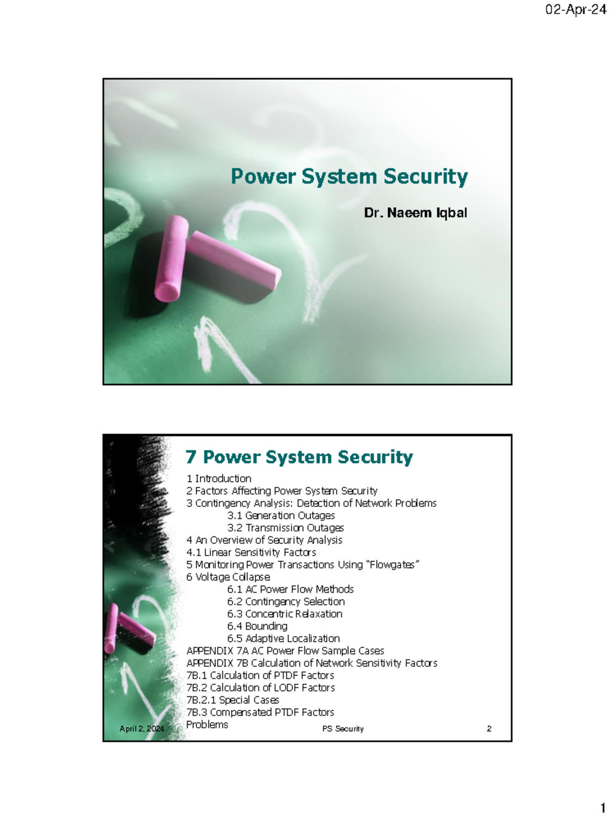 05 Power System Security - Power System Security Dr. Naeem Iqbal 7 Power System Security 1 - Studocu