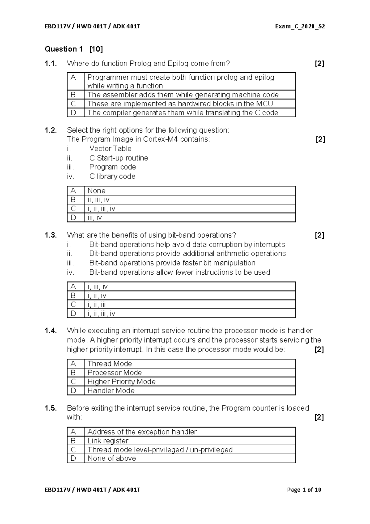 Exam Paper C 2020 S2 - Question 1 [10] 1. Where do function Prolog and ...