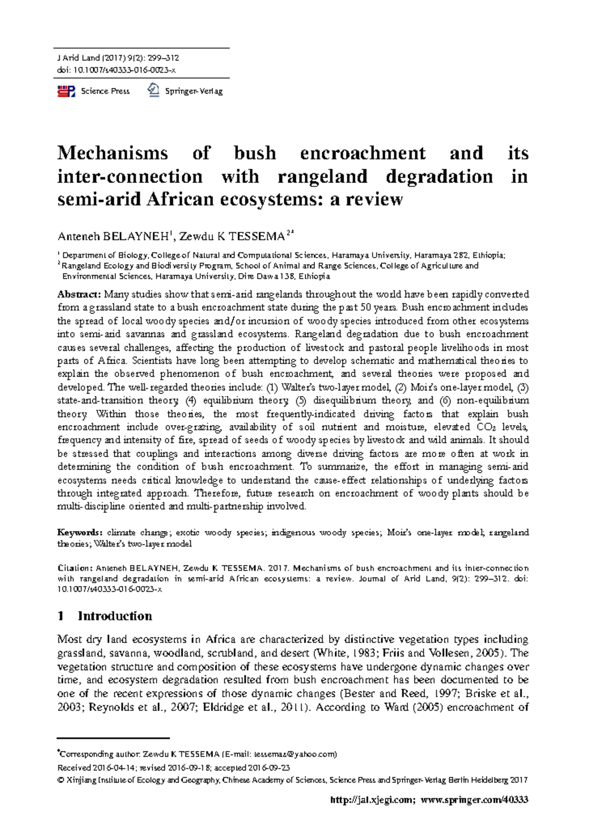 Reading 4 Mechanisms OF BUSH Encroachment - J Arid Land (2017) 9(2 ...