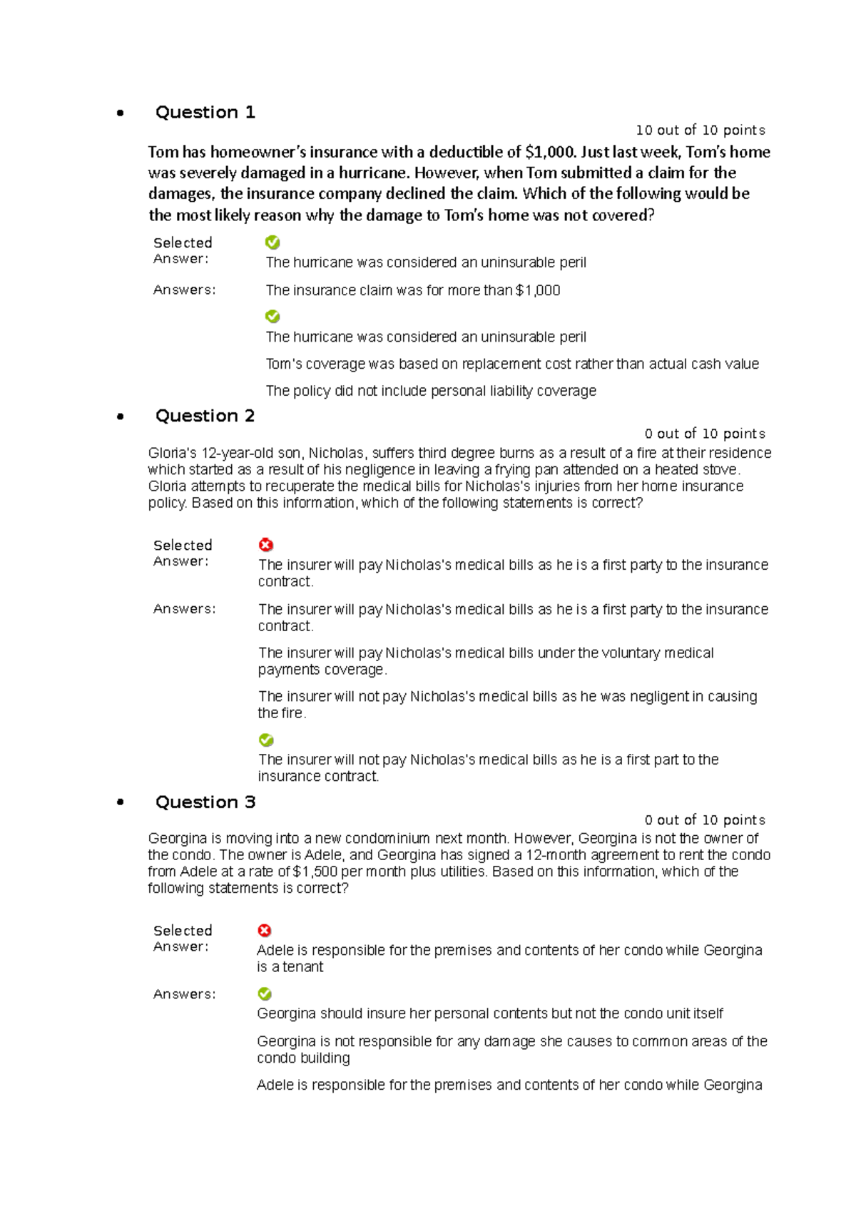 Insurance Planning quiz1 - Question 1 10 out of 10 points Tom has ...