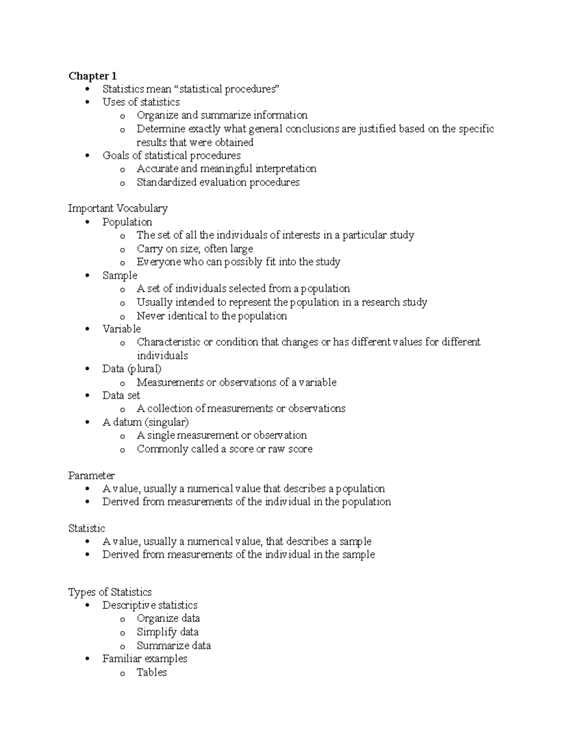 PYSC 402 Notes Chapter 1 - Chapter 1 Statistics mean Uses of statistics ...
