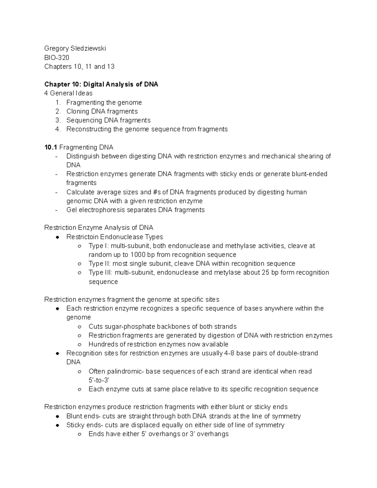 BIO320-Unit 4 Notes - Gregory Sledziewski BIO- Chapters 10, 11 and 13 ...