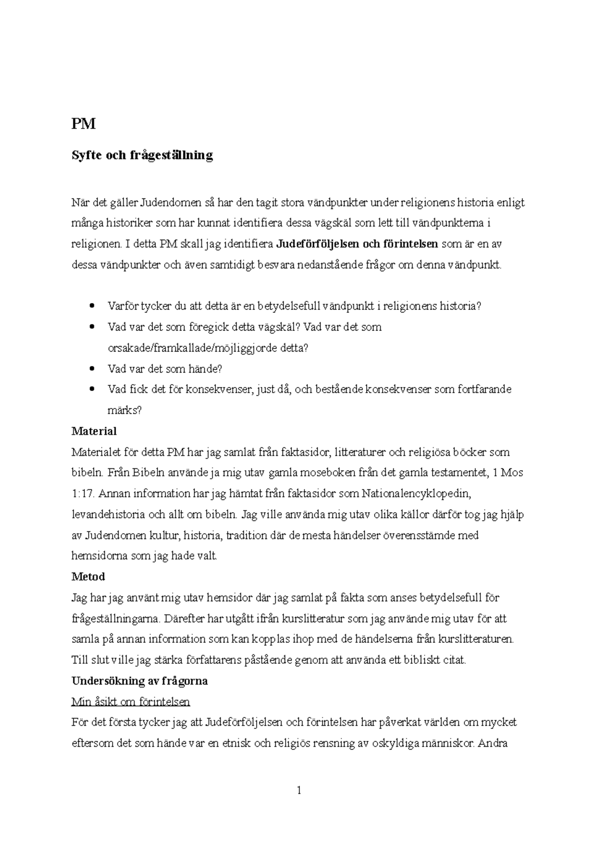 PM Judendomen - PM för judendom, Religionsvetenskap A - PM Syfte och ...