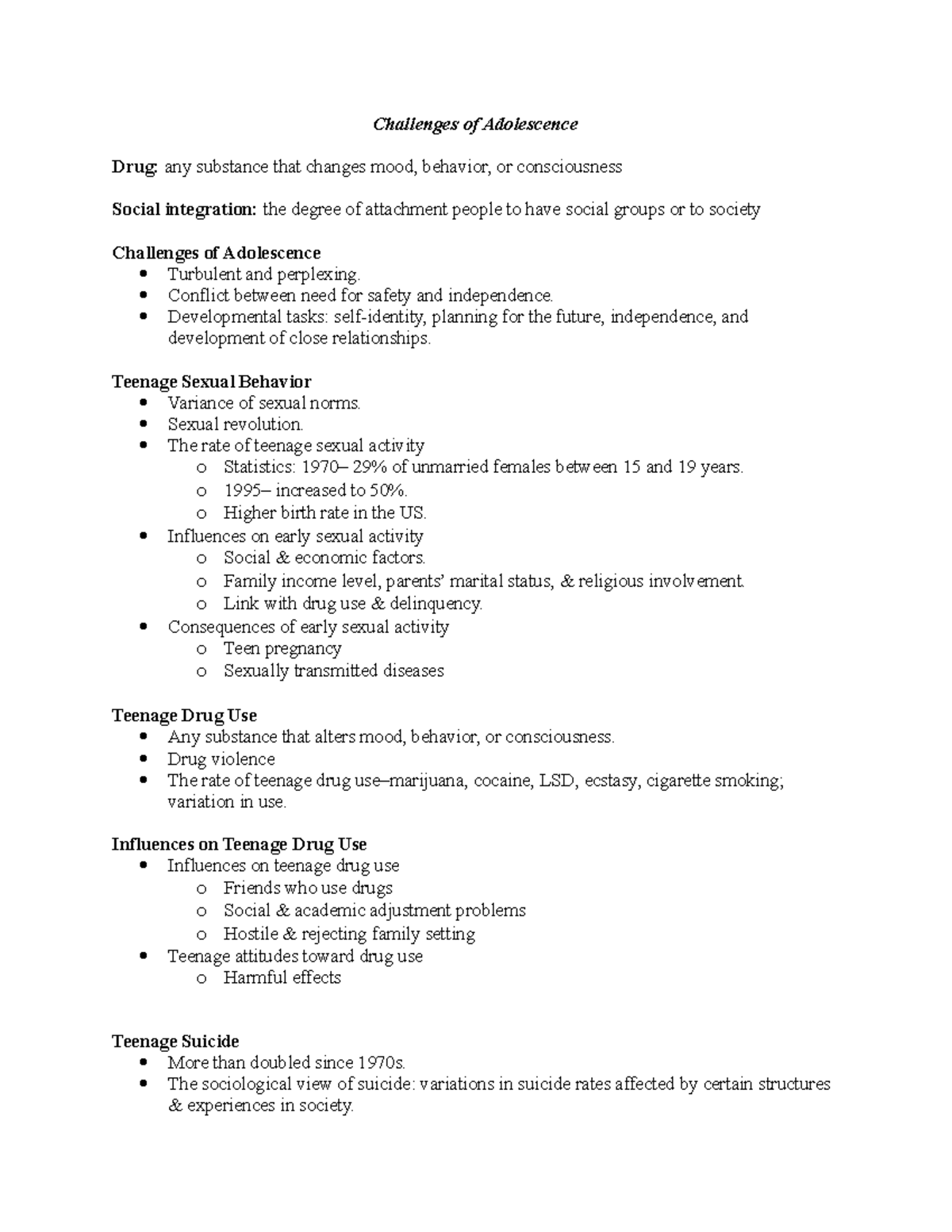 Sociology, Challenges of Adolescence - Challenges of Adolescence Drug ...