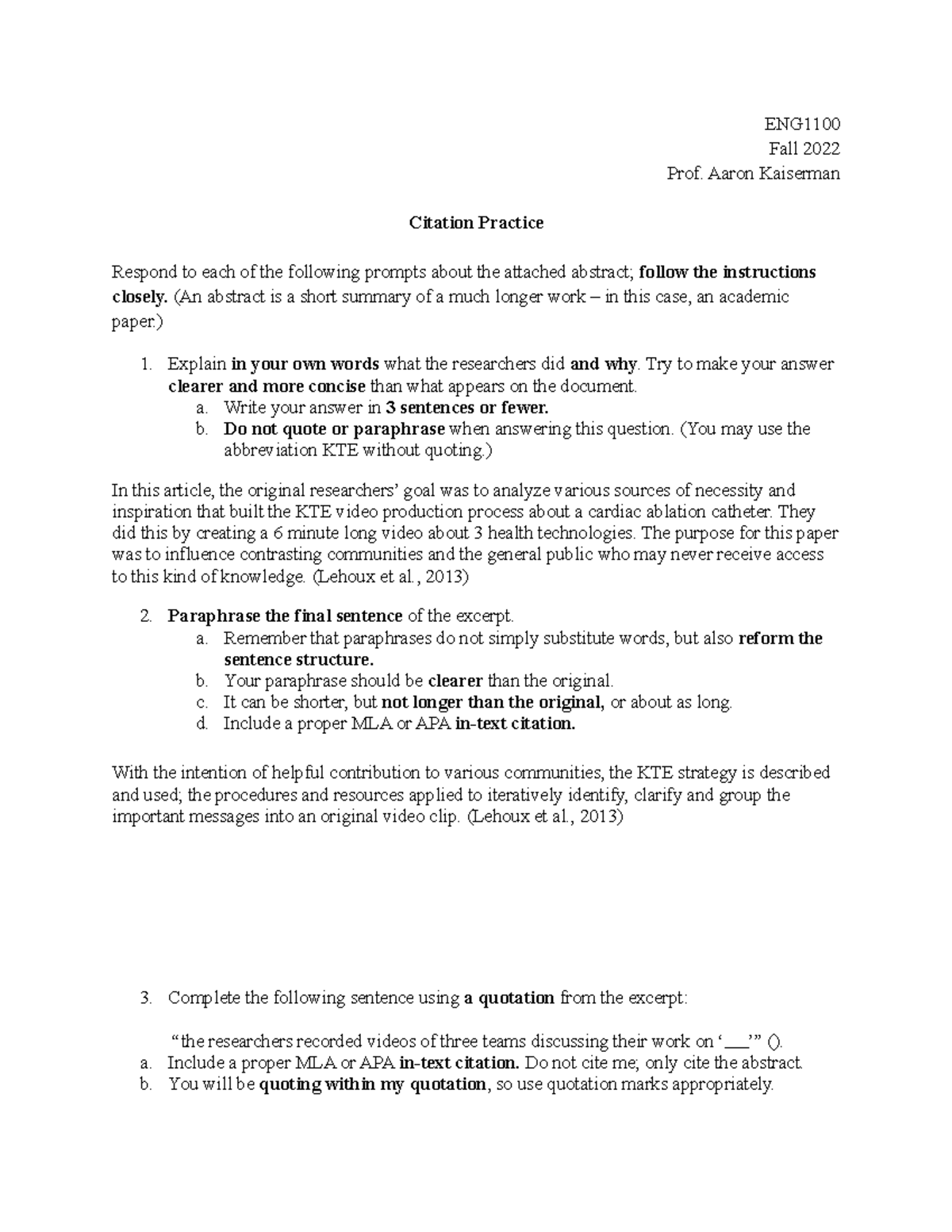 ENG1100 Citation Exercise - ENG Fall 2022 Prof. Aaron Kaiserman ...