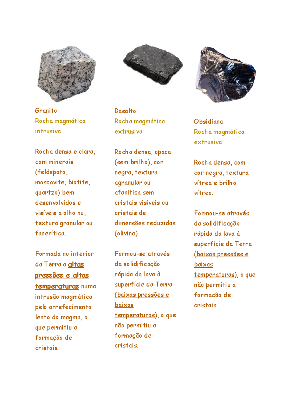 Resumo Geologia - 10º ano (classificação das rochas) - Granito Rocha ...