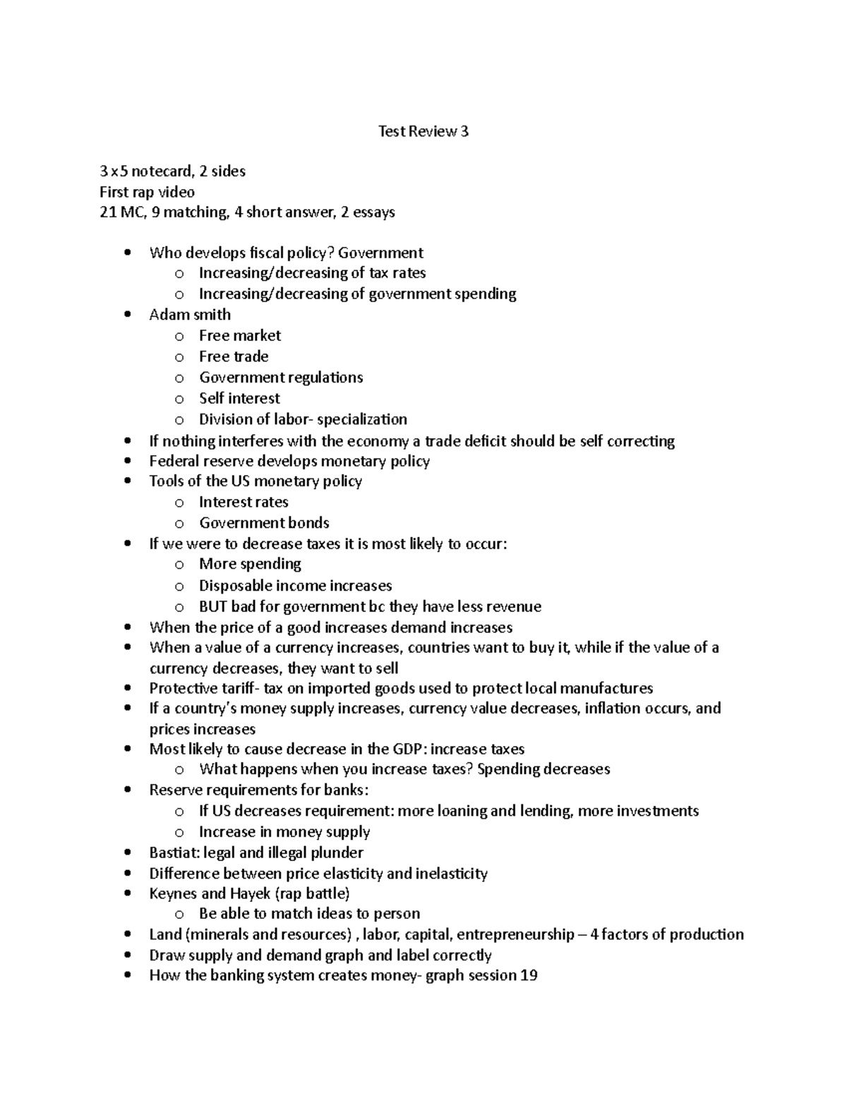 Econ review 3 - Test Review 3 3 x5 notecard, 2 sides First rap video 21 ...