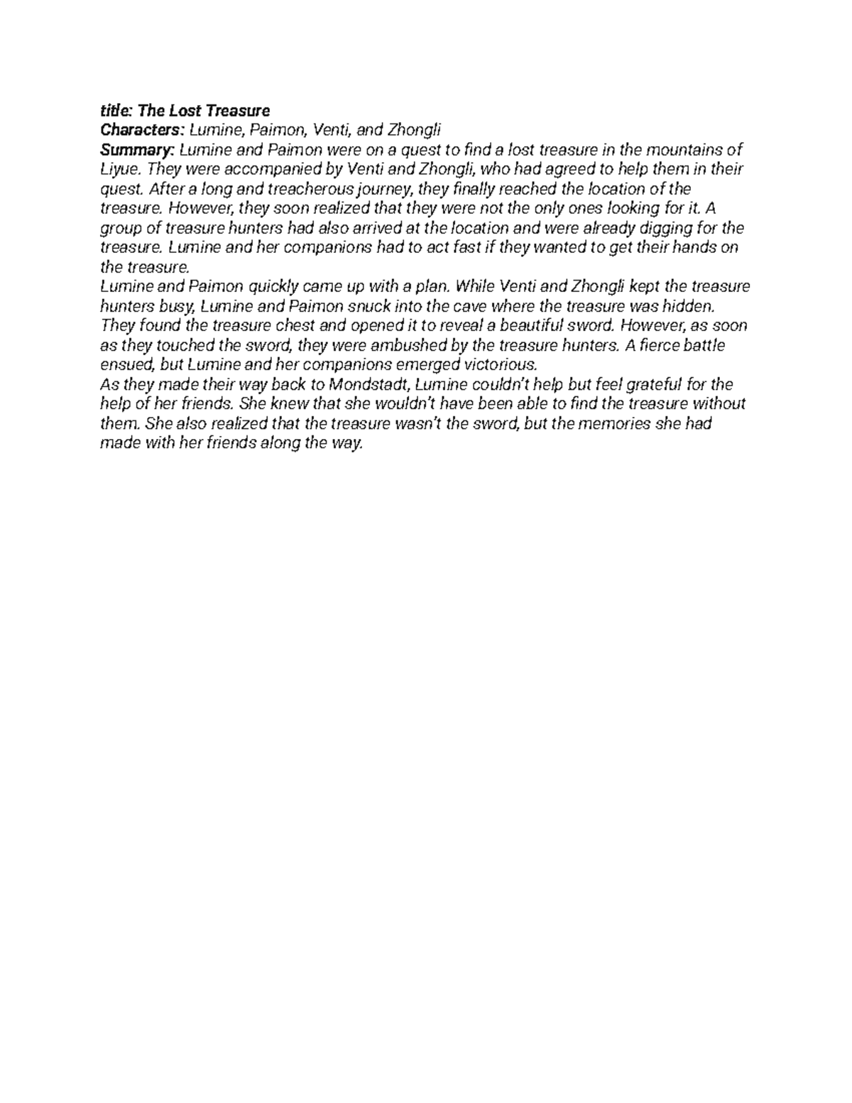 The Lost Treasure - A short little break from my homework - title: The ...