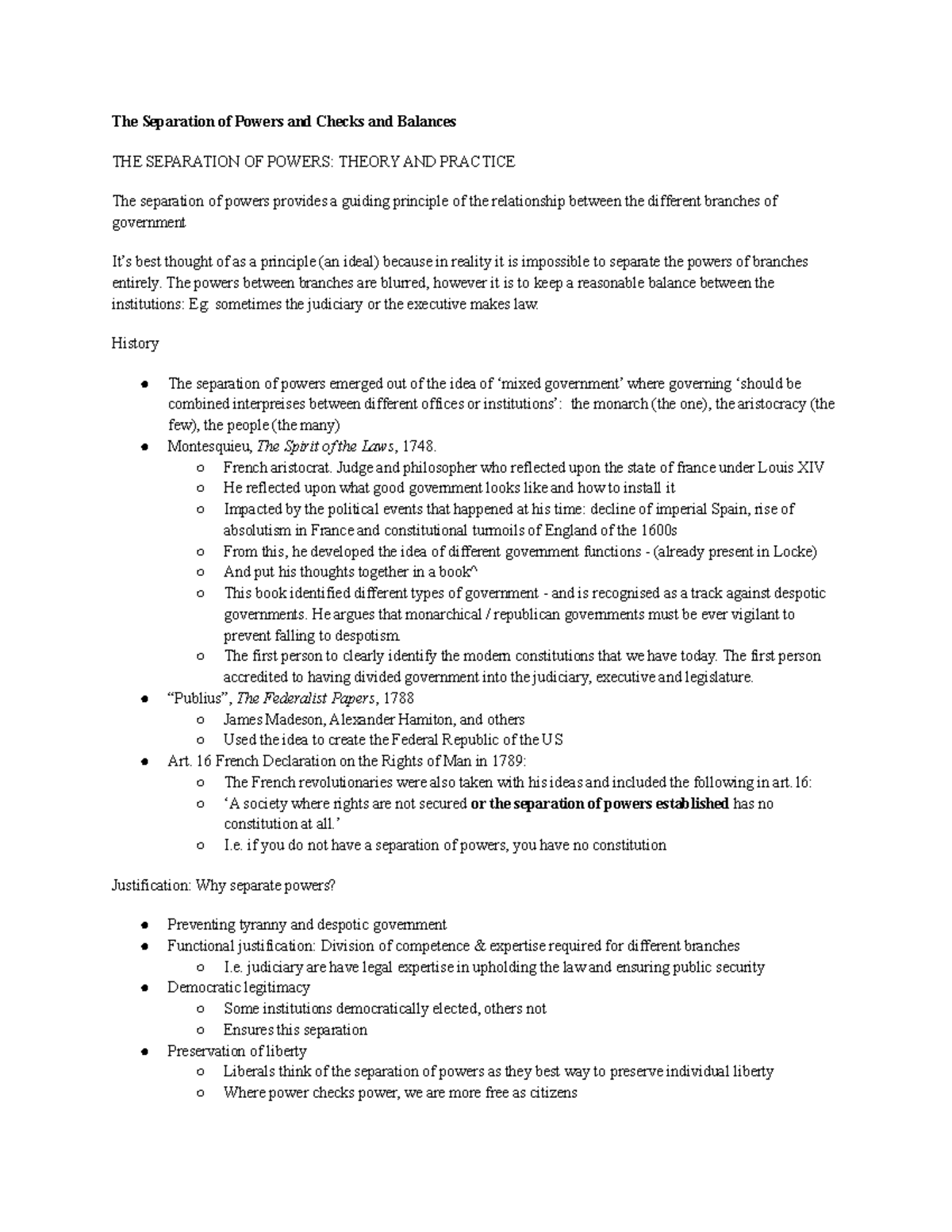 PLUS The Separation of Powers and Checks and Balances - The Separation ...