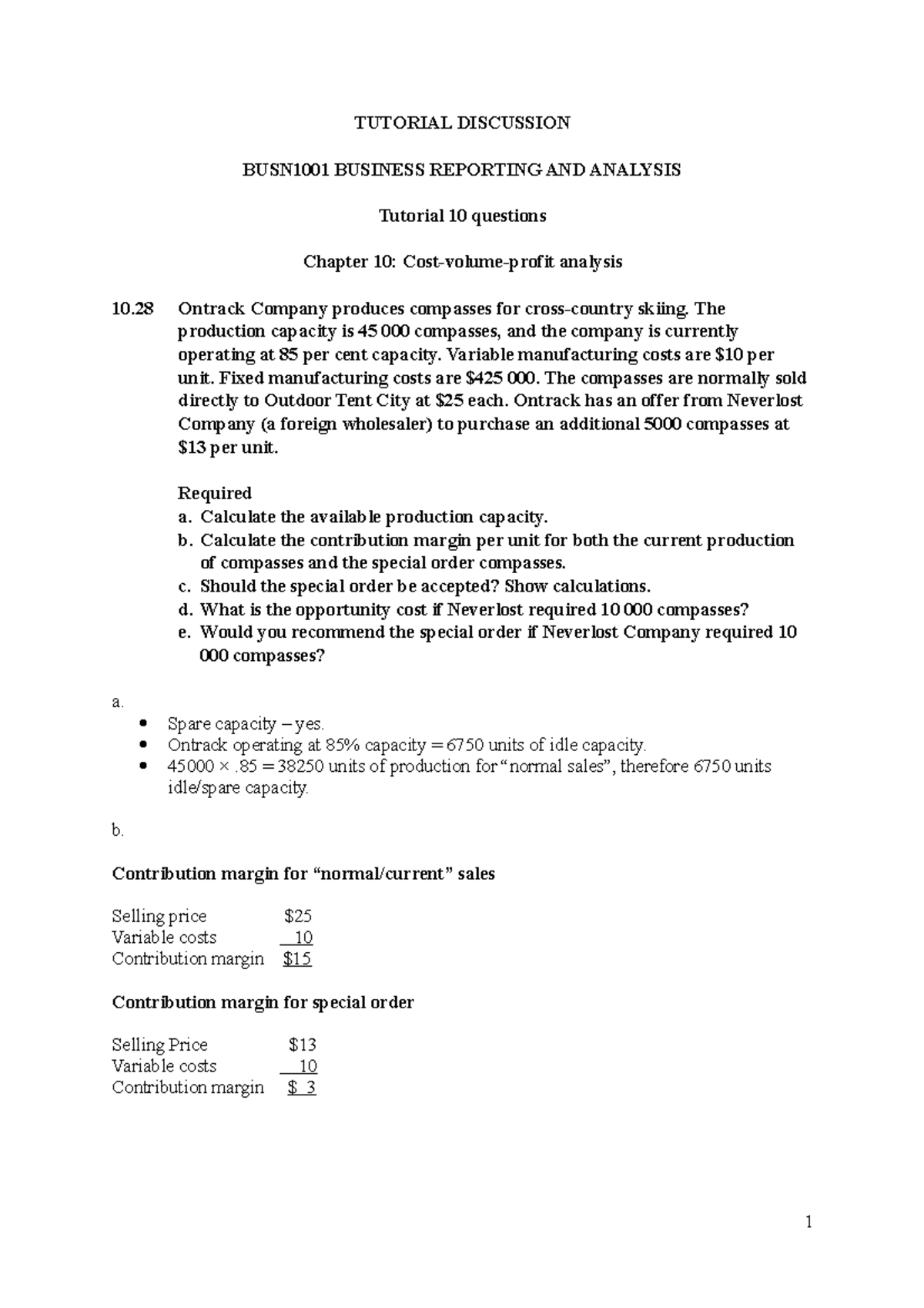 Costings Week 11 Tutorial Discussion With Answers - TUTORIAL DISCUSSION ...