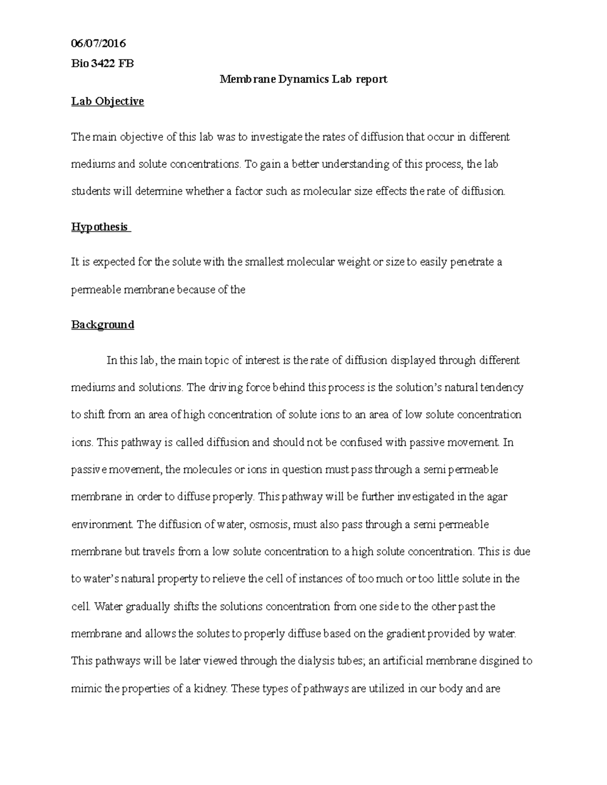 Seminar assignments - Membrane dynamics lab report - Bio 3422 FB ...