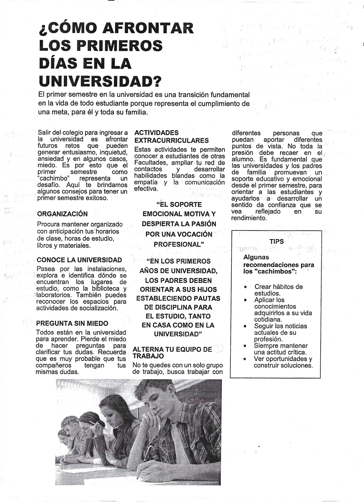 Lectura 1 ¿CÓMO Afrontar LOS Primeros DIAS EN LA Universidad ...