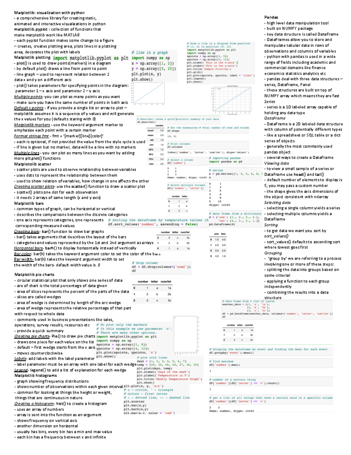 CQS 311 final cheat sheet - Pandas high level data manipulation tool built on NUMPY package key ...