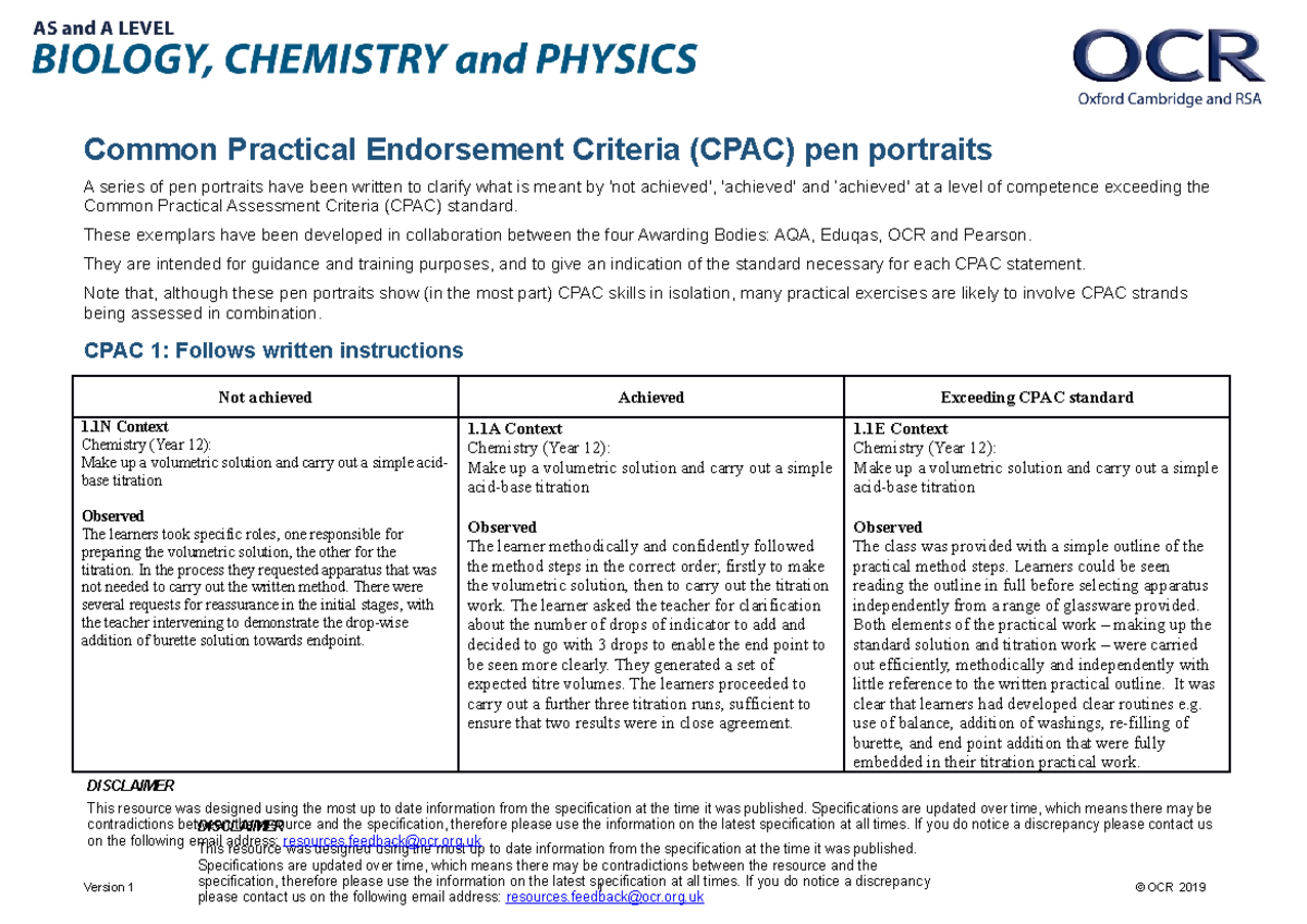542622 common practical endorsement criteria cpac pen portraits biology ...