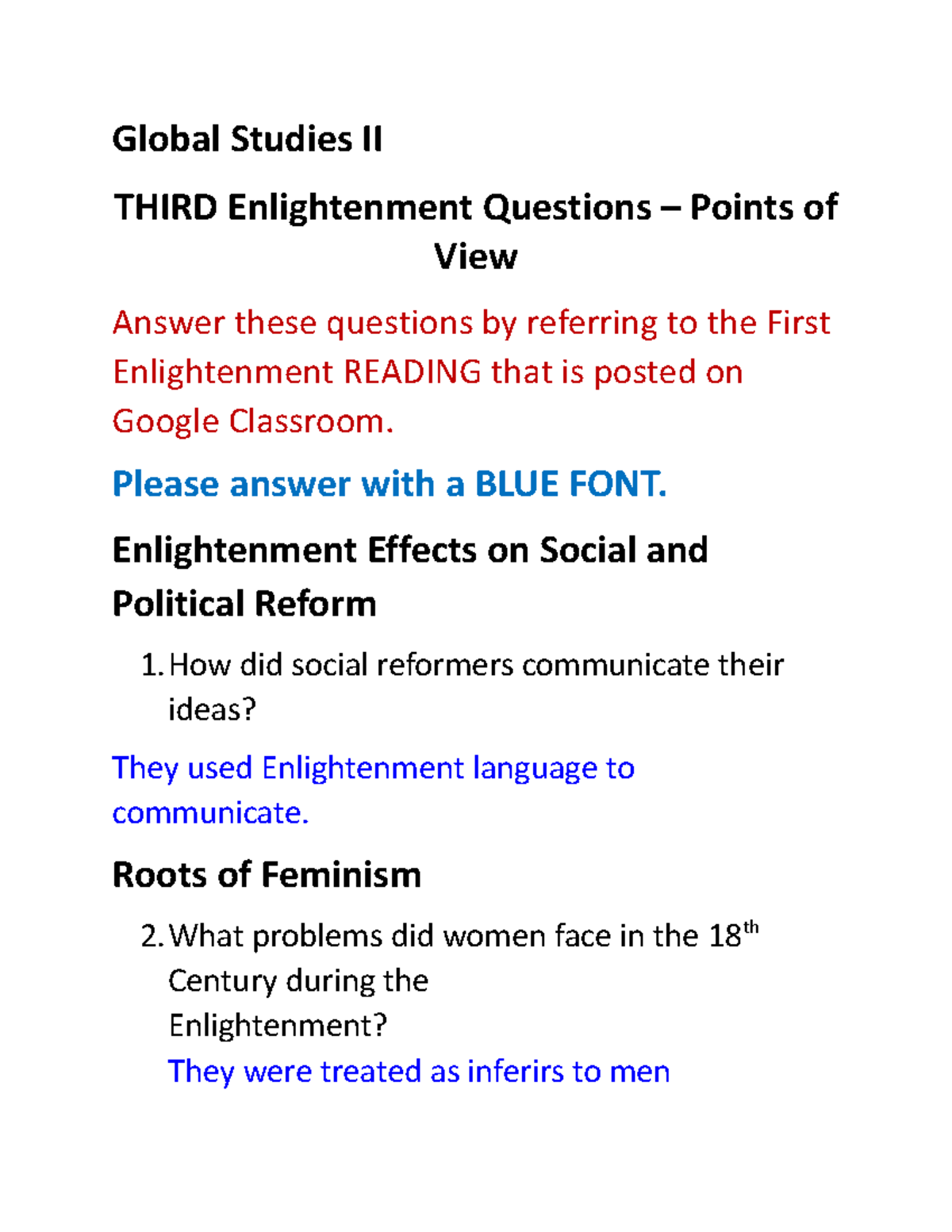 Third Enlightenment pt3 - Global Studies II THIRD Enlightenment ...