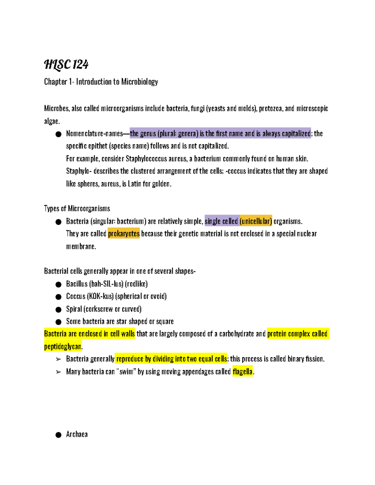Microbiology notes - Summarization of a couple chapters - HLSC 124 ...