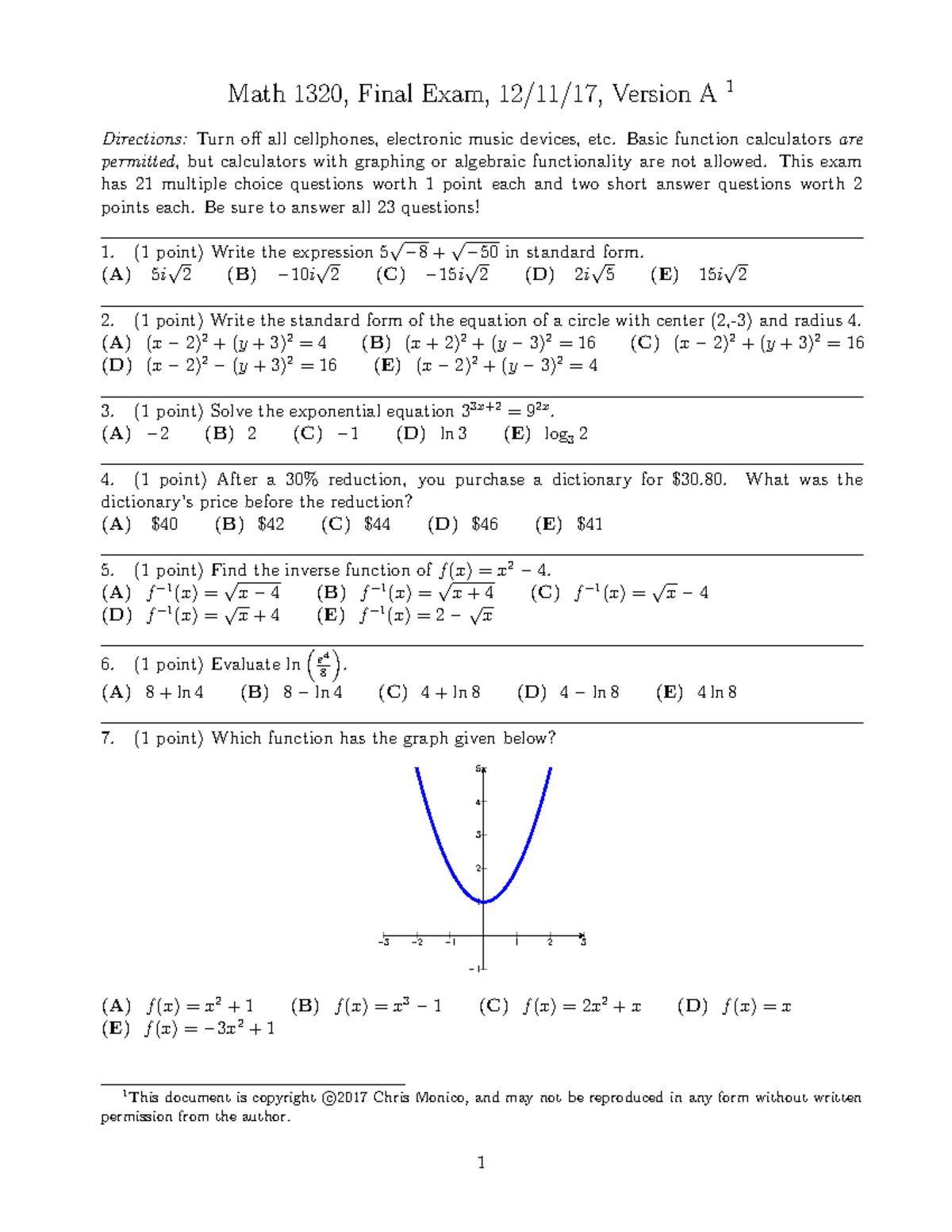 Math1320 2017 Fall - Just notes bro - Math 1320, Final Exam, 12/11/17 ...
