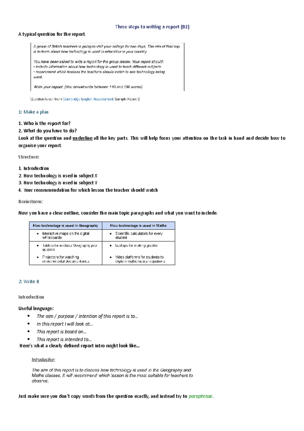 Three steps to writing a report for Cambridge B2 First. practce - Three ...