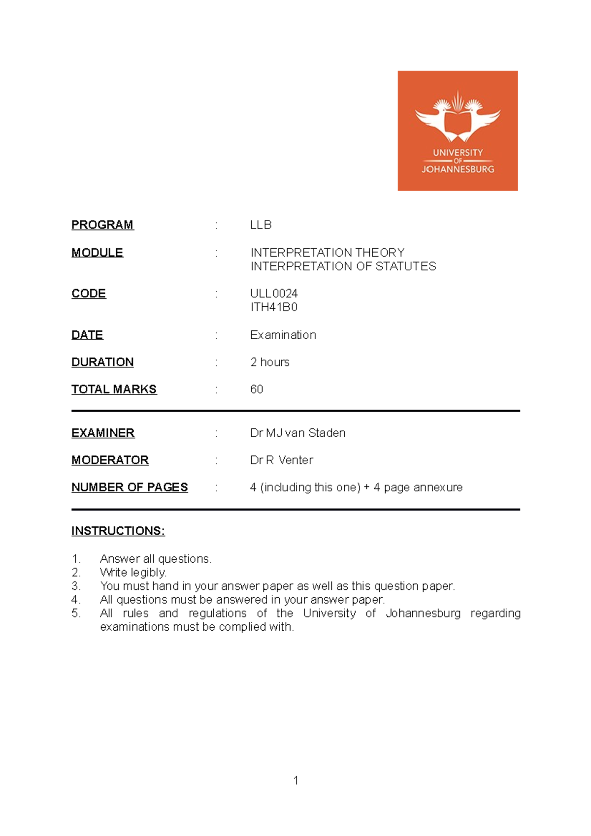 ITH41BO Exam 2019 - PROGRAM : LLB MODULE : INTERPRETATION THEORY ...