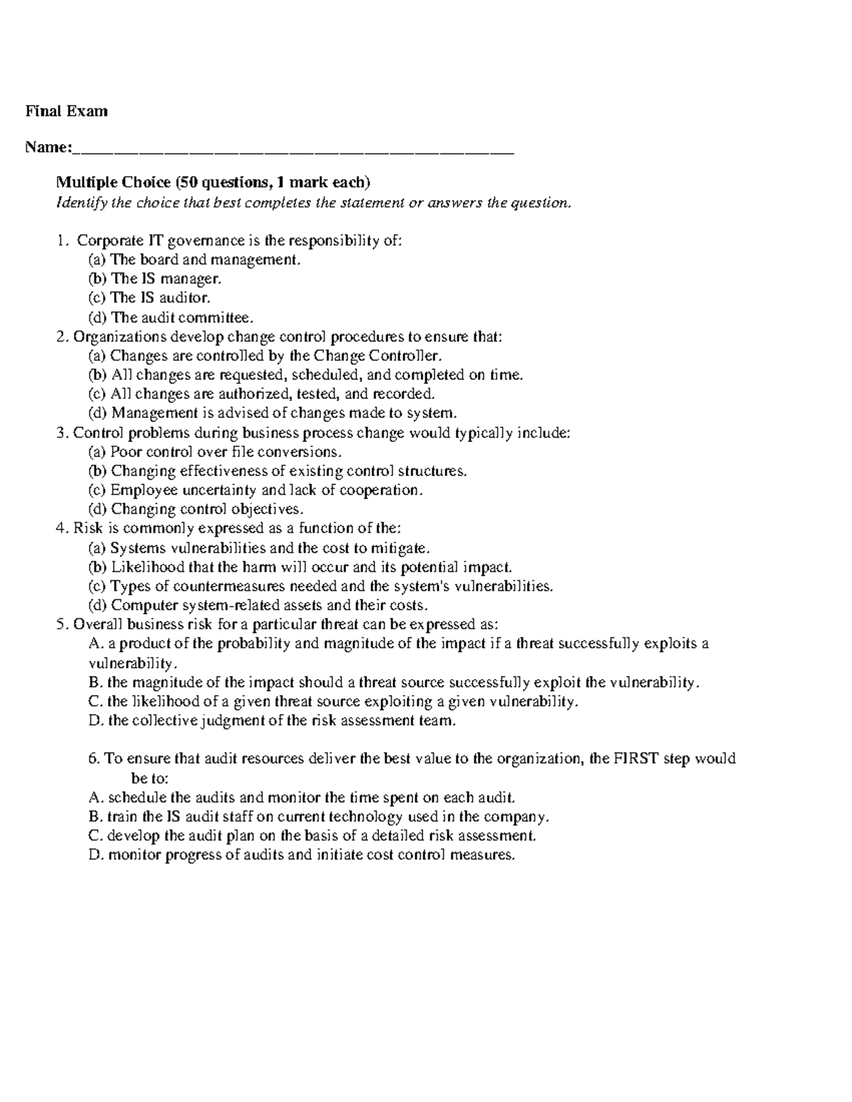 Practice Final Exam F 2021V2 - Final Exam Name