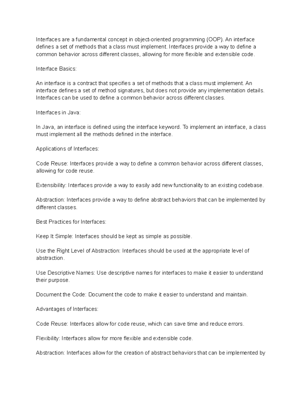 Interfaces - An interface defines a set of methods that a class must ...