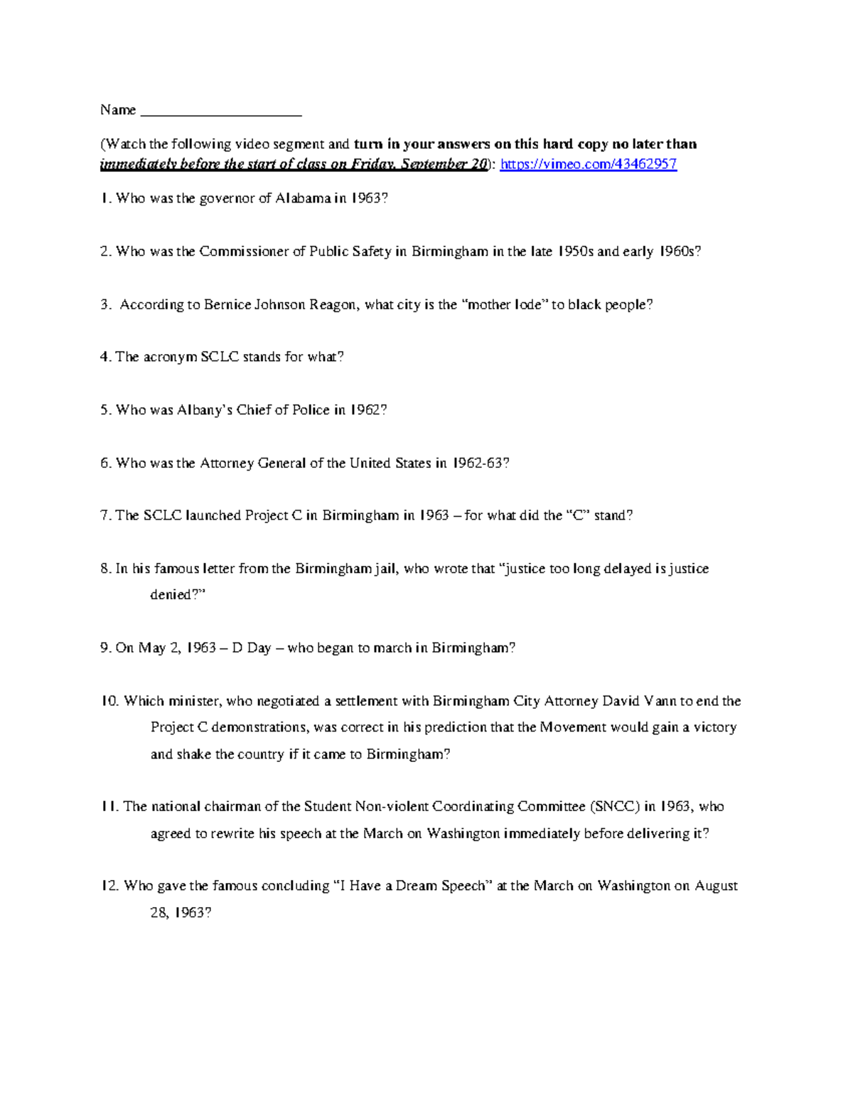 Eyes on the Prize questions - Name _____________________ (Watch the ...