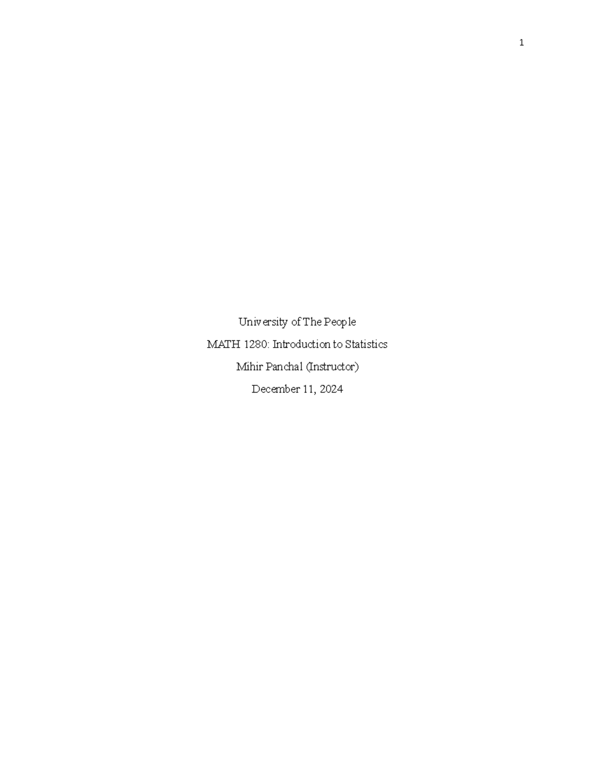 Written Assignment Unit 4 - 1 University of The People MATH 1280 ...