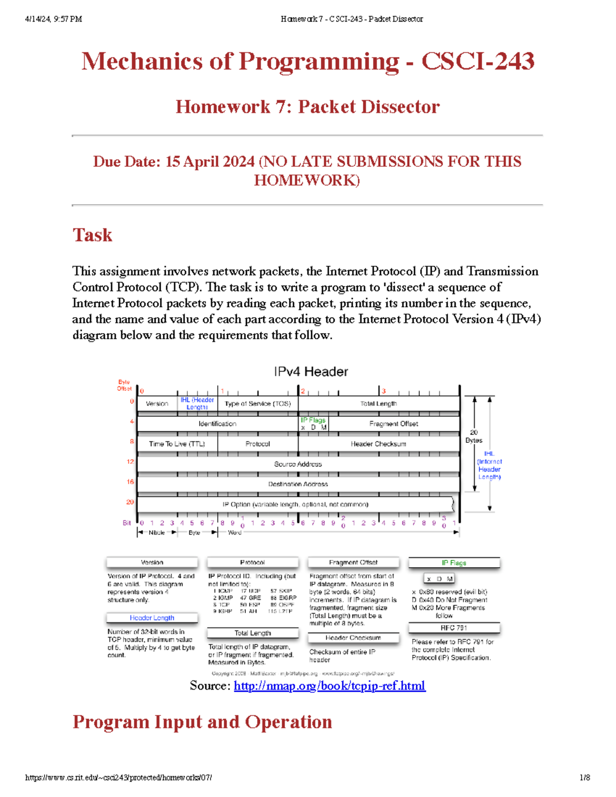 Homework 7 - CSCI-243 - Packet Dissector - Mechanics of Programming - CSCI- Homework 7: Packet ...