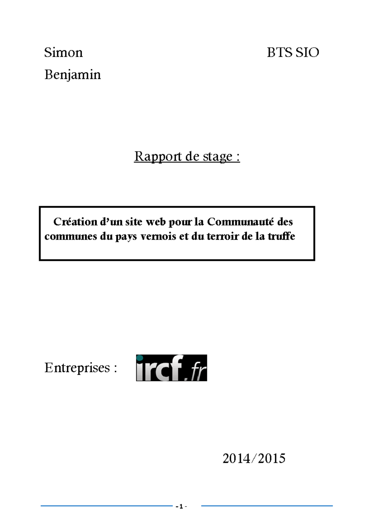 Rapport-de-stage - Simon BTS SIO Benjamin Rapport de stage : Création d ...