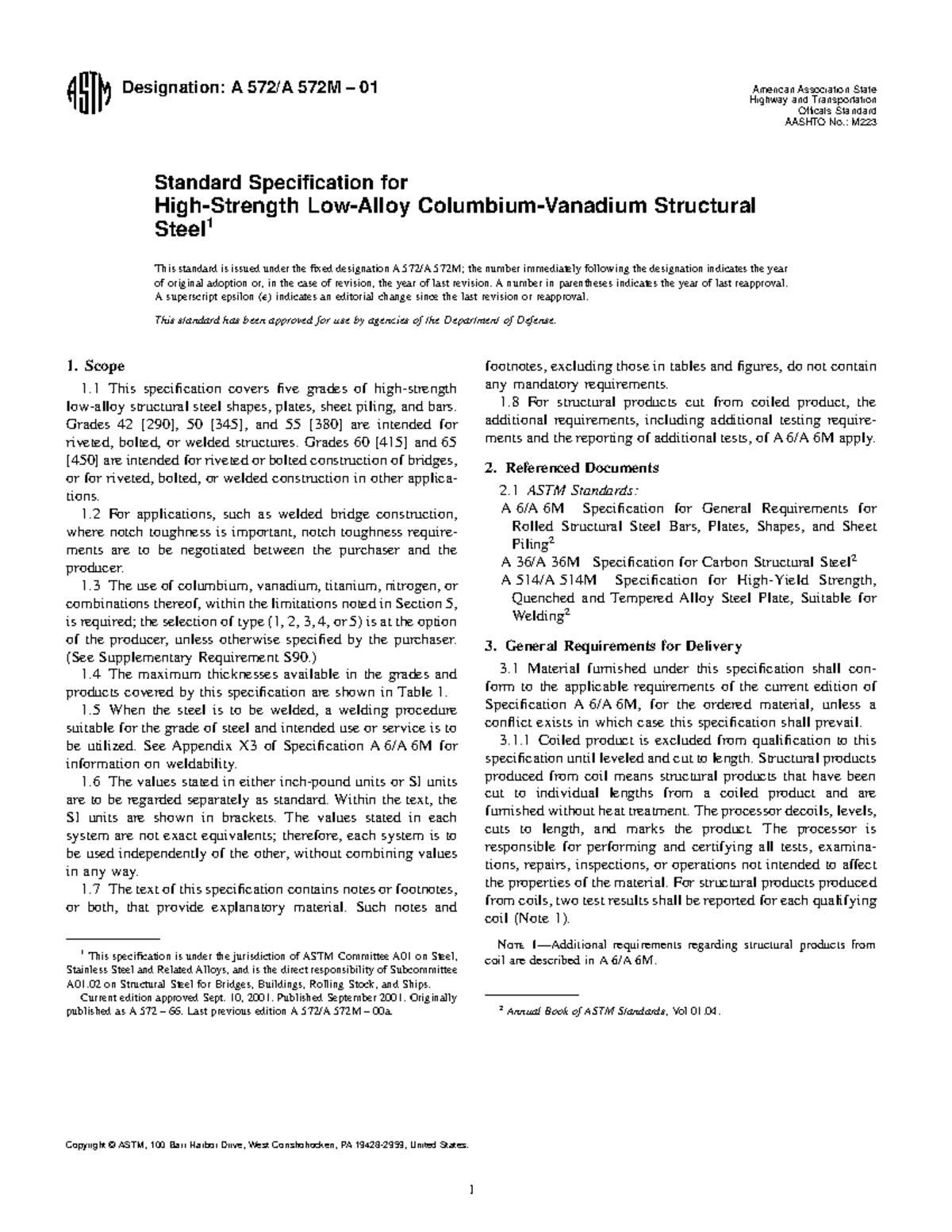 Astm-a572-pdf - A 572/A 572M – 01 - Designation: A 572/A 572M – 01 ...