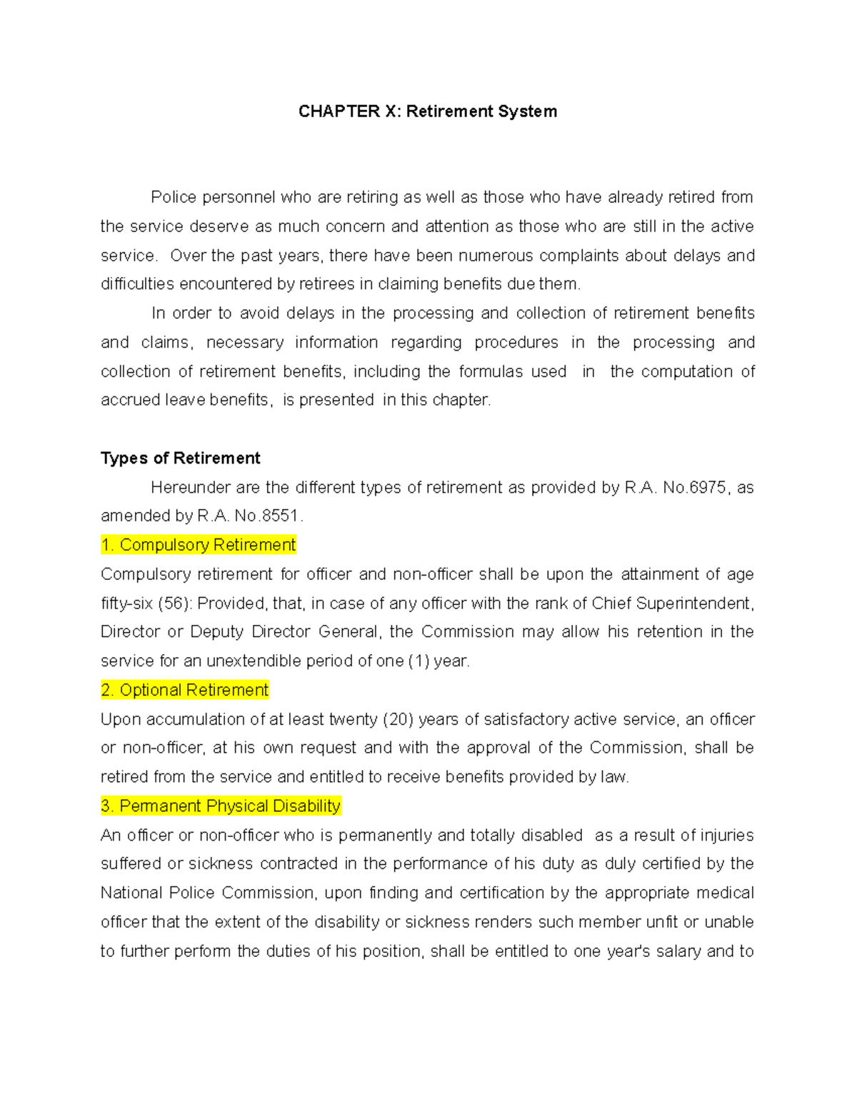 Chapter X Retirement System - CHAPTER X: Retirement System Police ...
