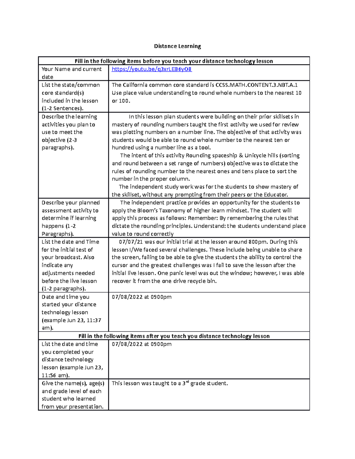Distance learning - Distance Learning Fill in the following items ...