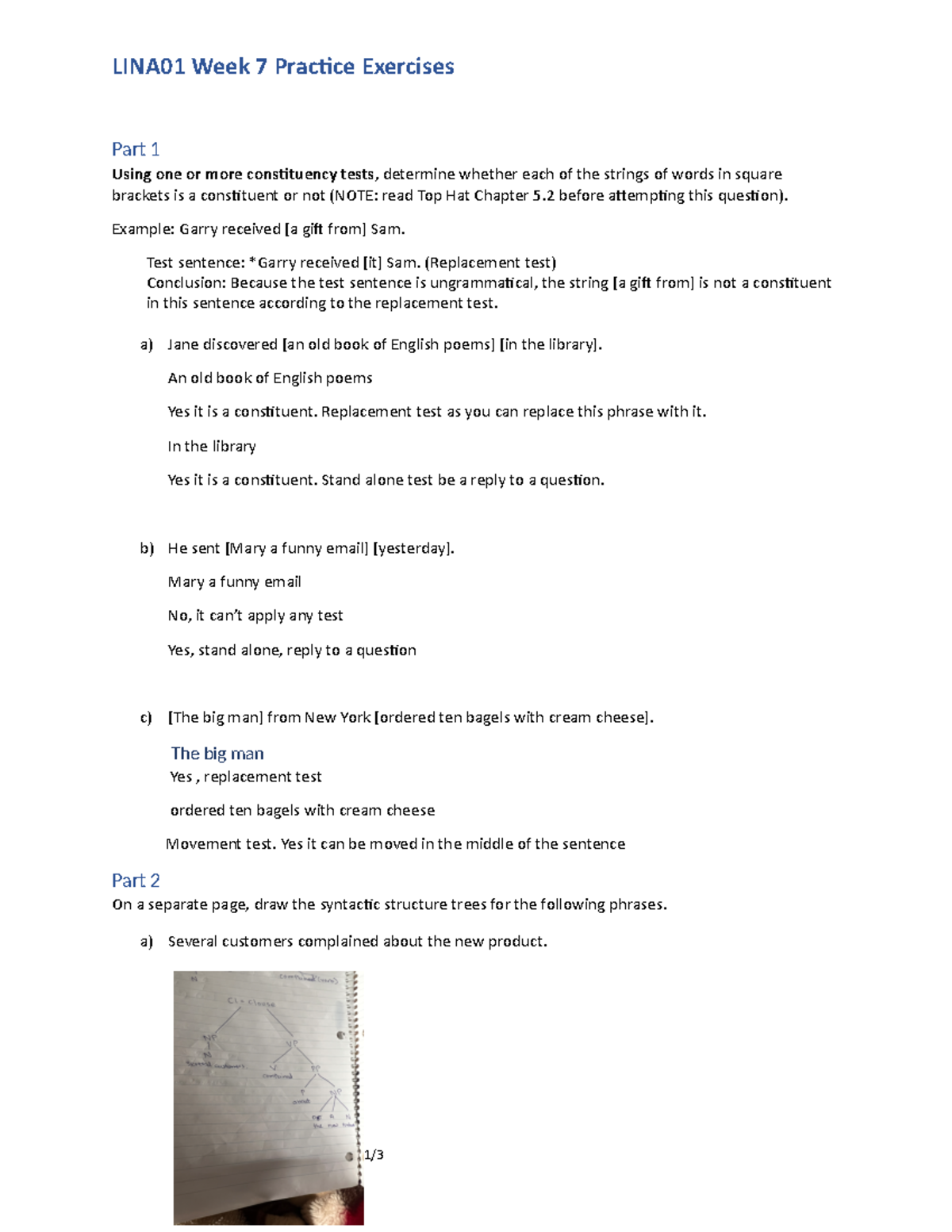 Week 7-Practice Exercises 2 home work. introductory course - 1 / LINA01 ...