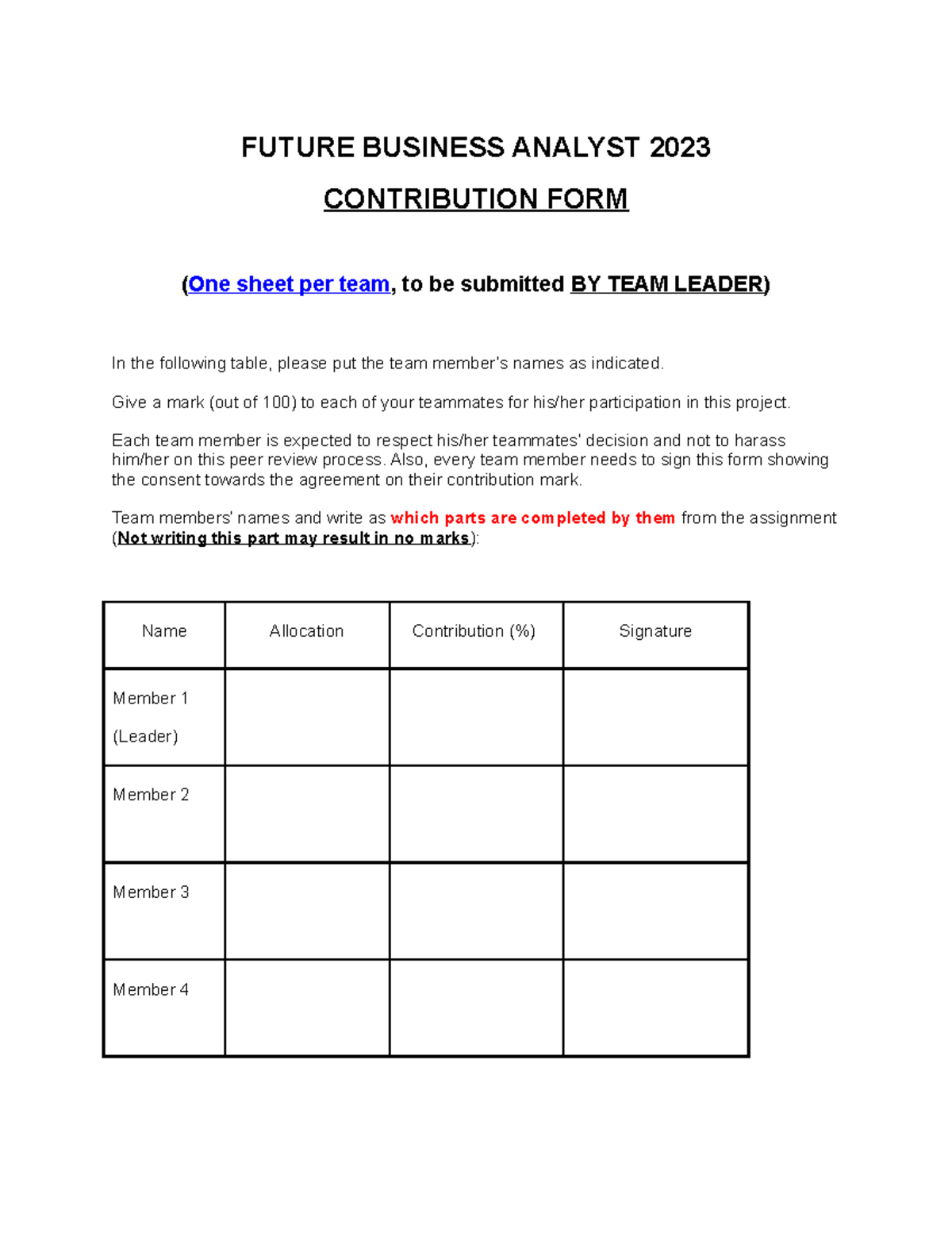FBA 2023 Contribution FORM - FUTURE BUSINESS ANALYST 2023 CONTRIBUTION ...