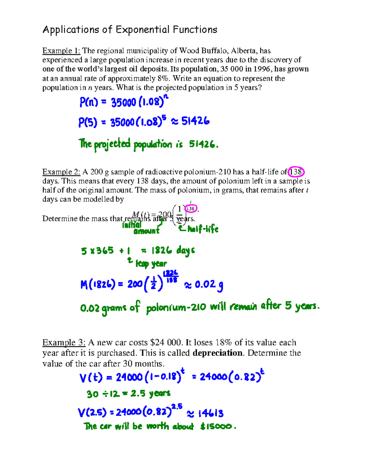 Applications of exponential functions - Example 1: The regional ...