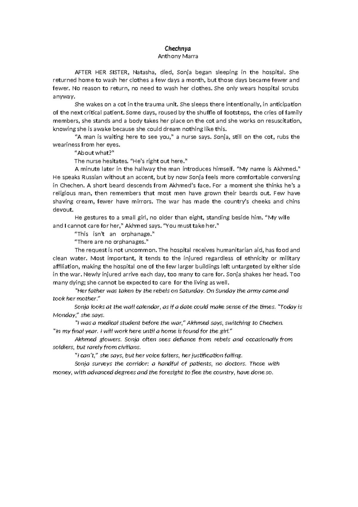 Homework-april-8-2024 - Chechnya Anthony Marra AFTER HER SISTER ...