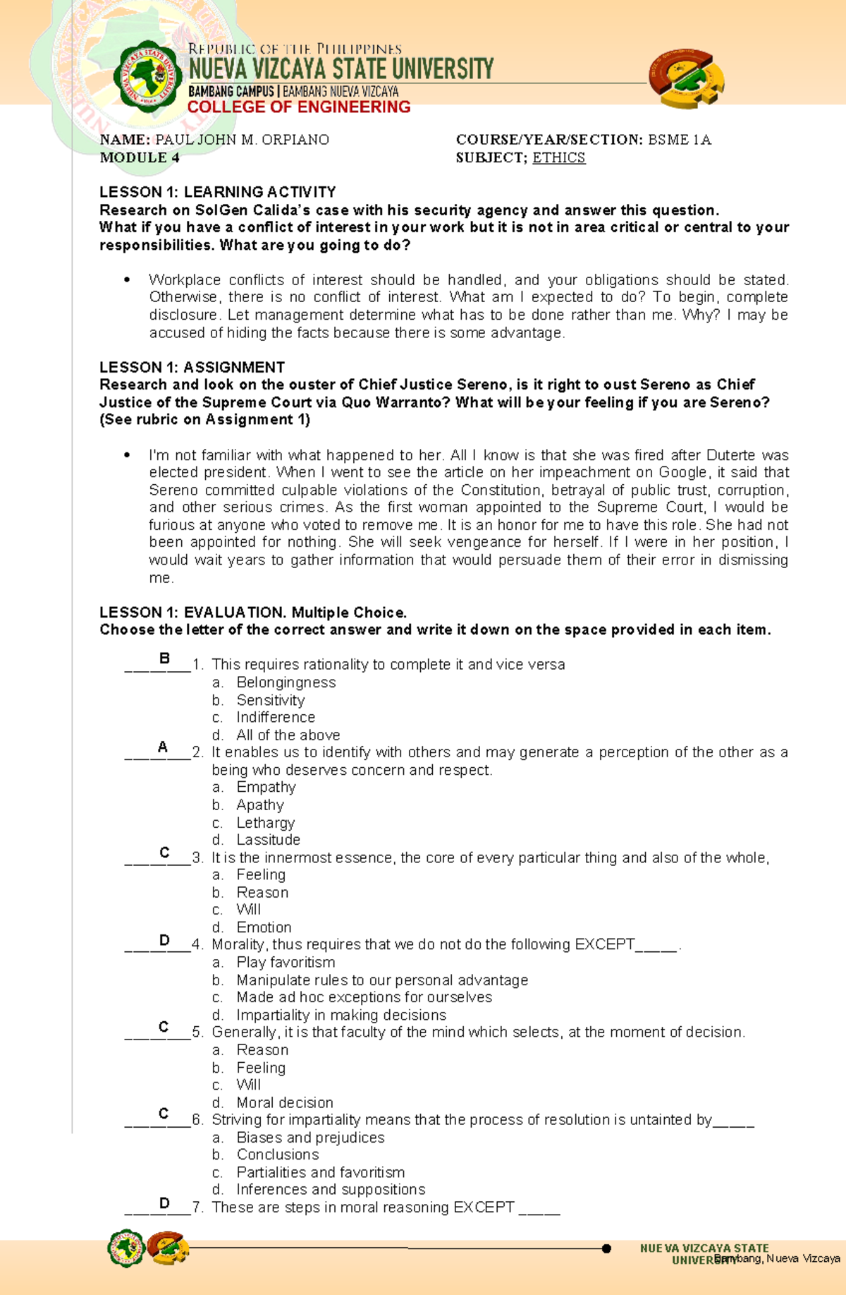 Ethics- Module-4 - Lecture - NUEVA VIZCAYA STATE MODULE 4 SUBJECT ...