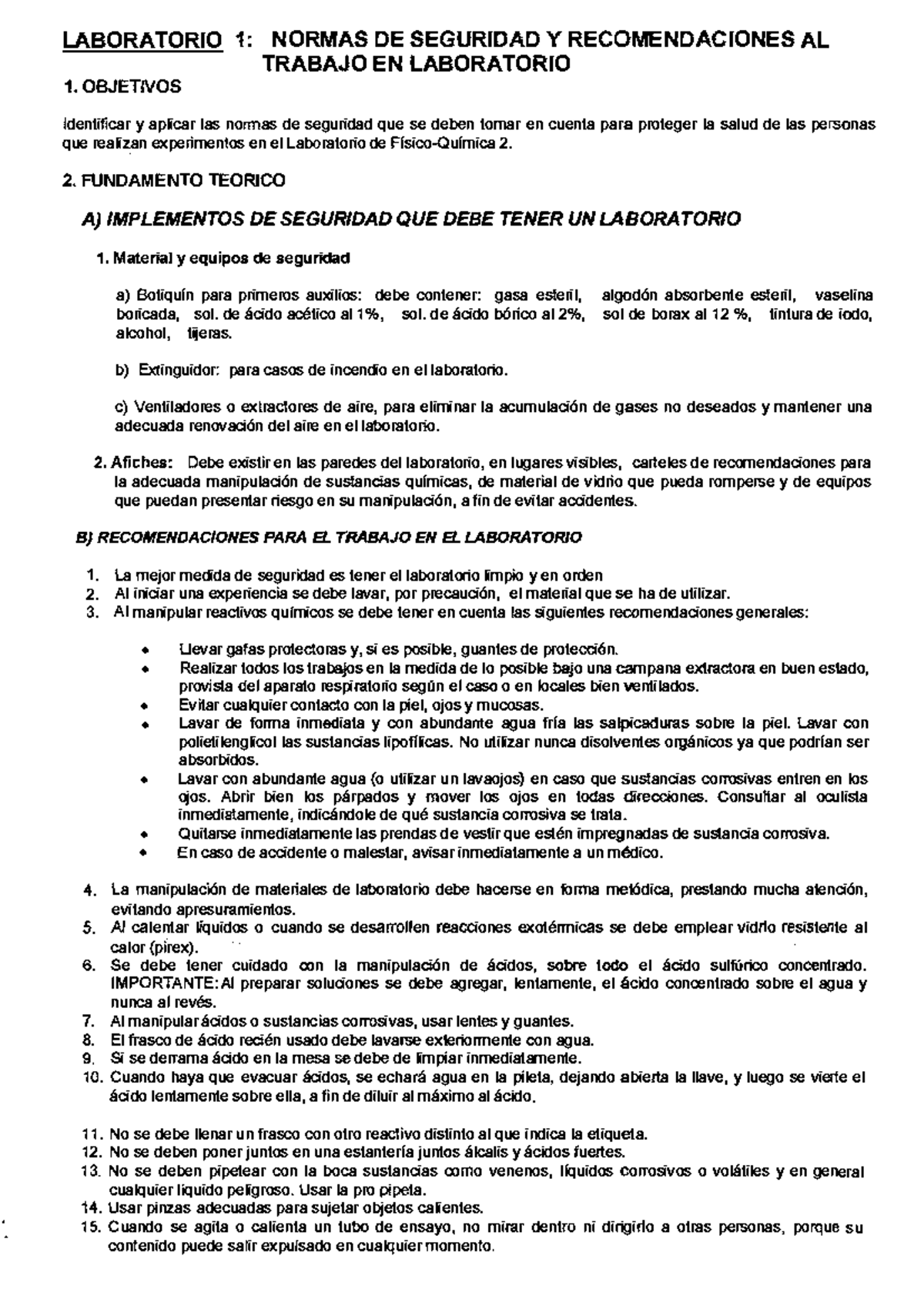 Guia de Laboratorio Nº 01 - LABORATORIO 1: NORMAS DE SEGURIDAD Y RECOMENDACIONES AL TRABAJO EN ...
