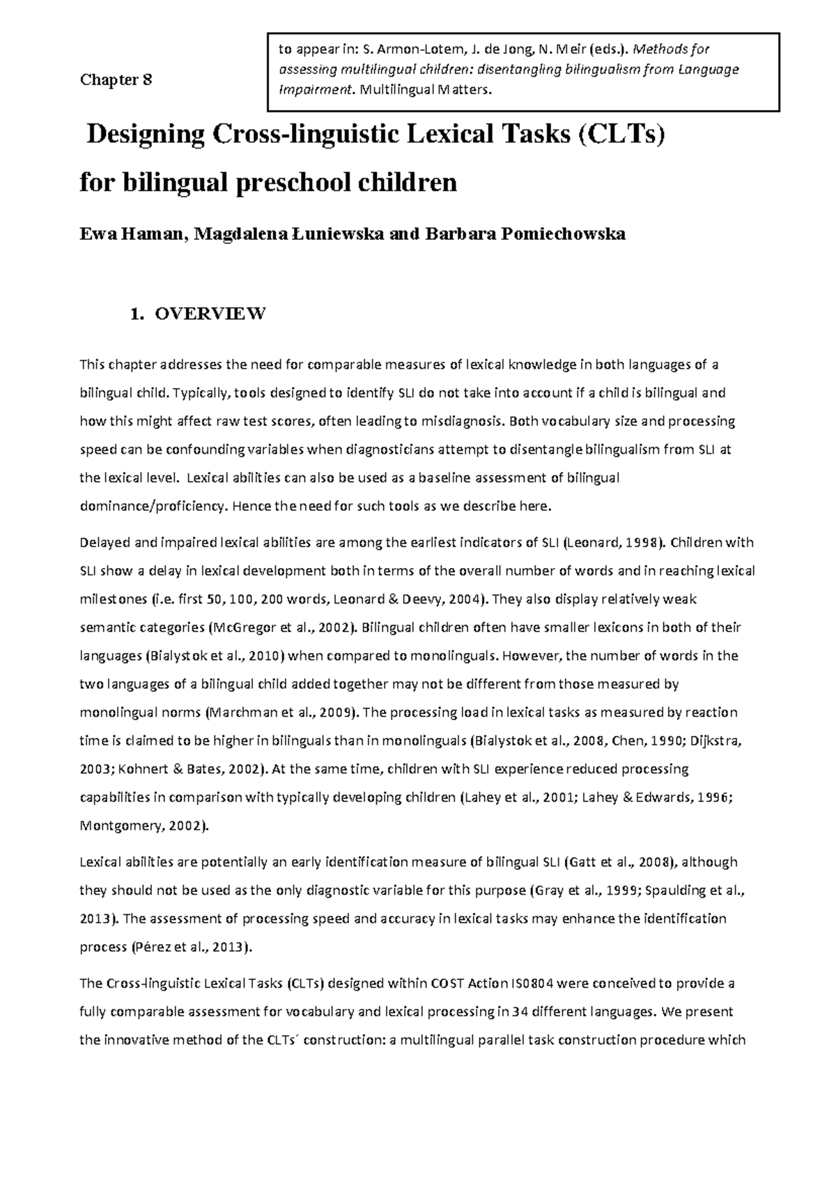 Designing Cross linguistic Lexical Tasks - Chapter 8 Designing Cross-linguistic Lexical Tasks ...