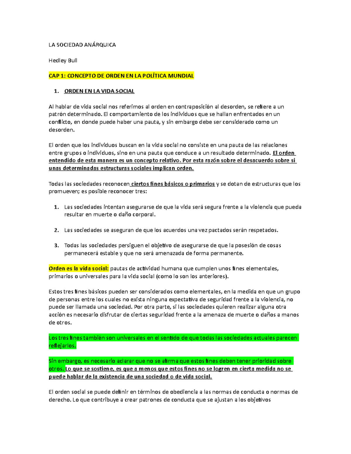 LA Sociedad AnÁrquica - LA SOCIEDAD Hedley Bull CAP 1: CONCEPTO DE ...