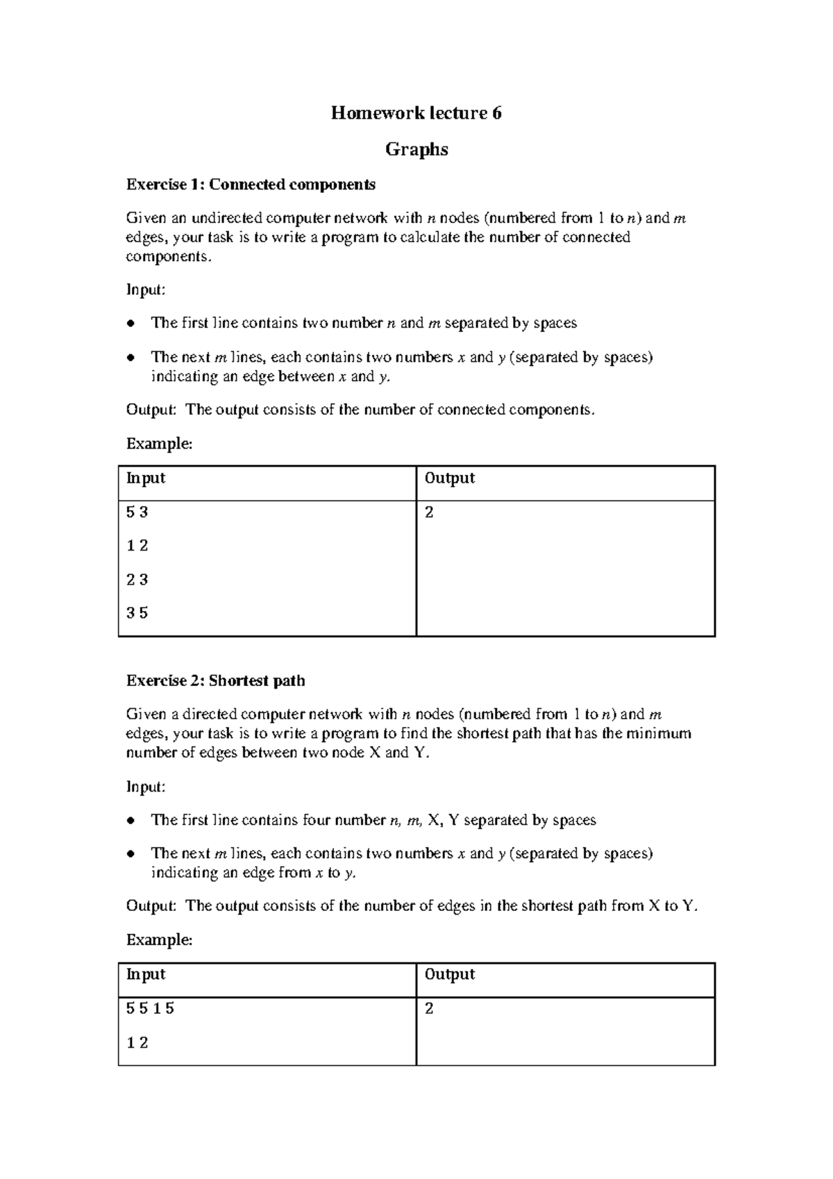 Assignments 6 Graph - Really interesting - Homework lecture 6 Graphs ...