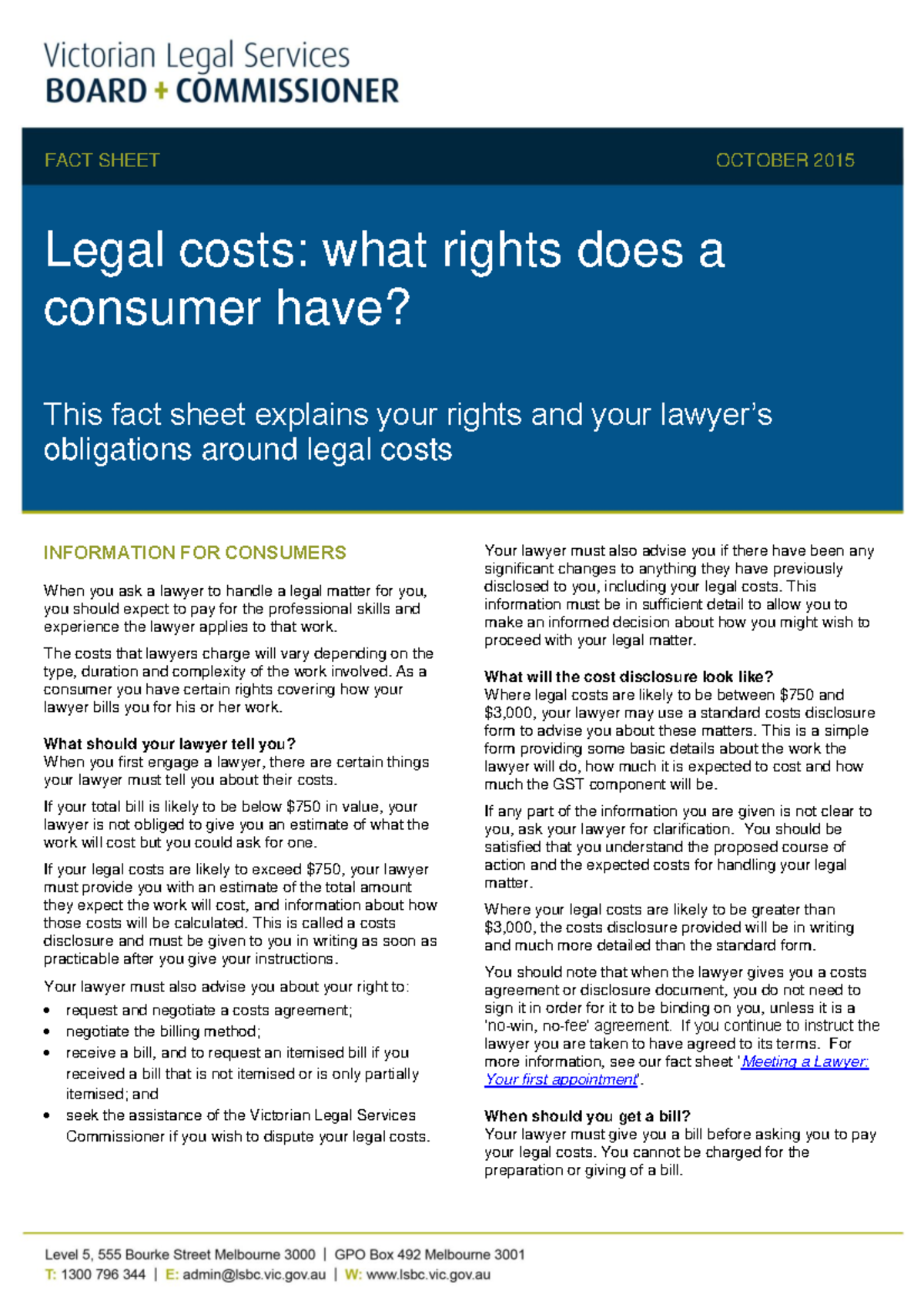 Fact sheet-Legal costs What rights does a consumer have-2020 - 0 - FACT ...